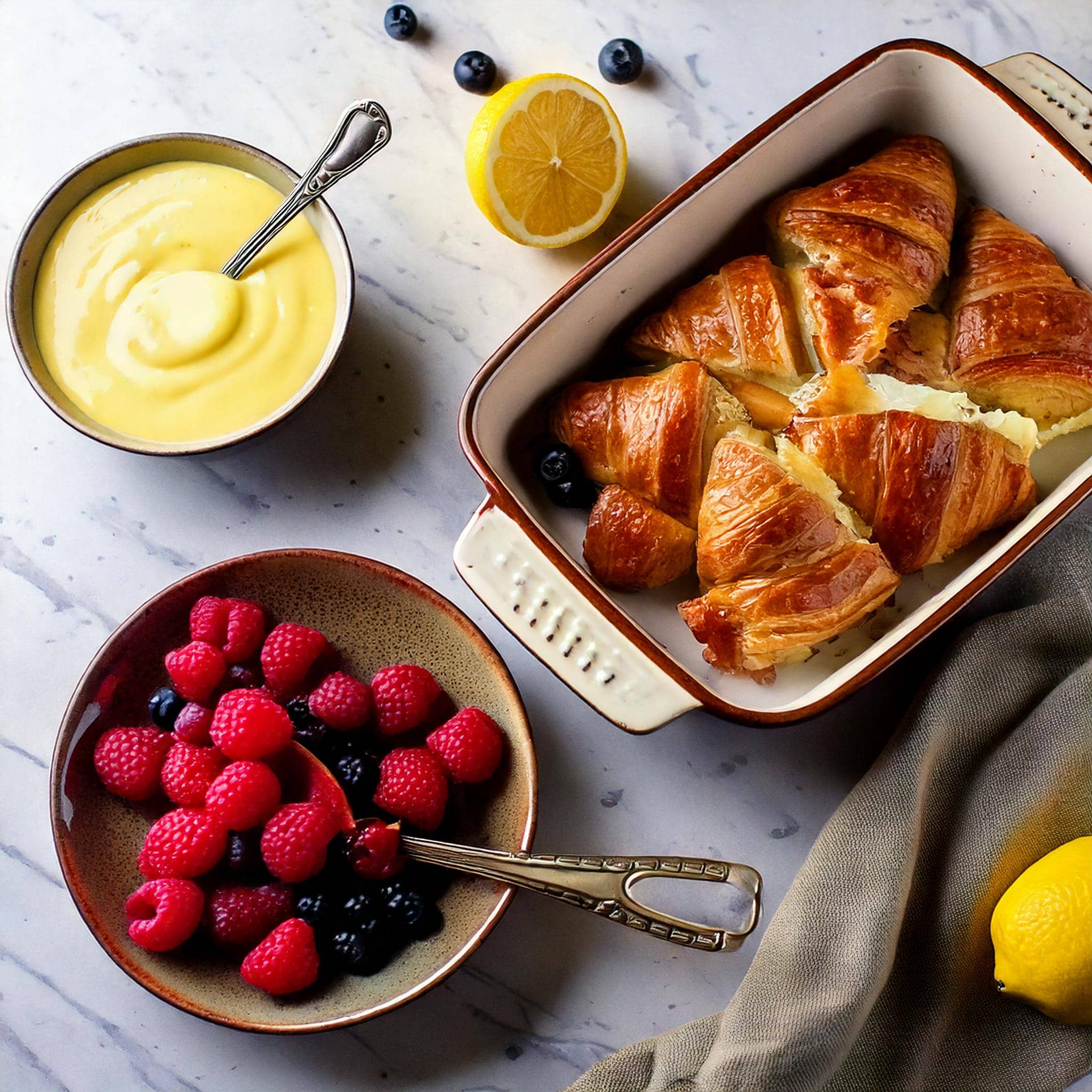 Croissant Breakfast Casserole with Lemon Curd & Berries